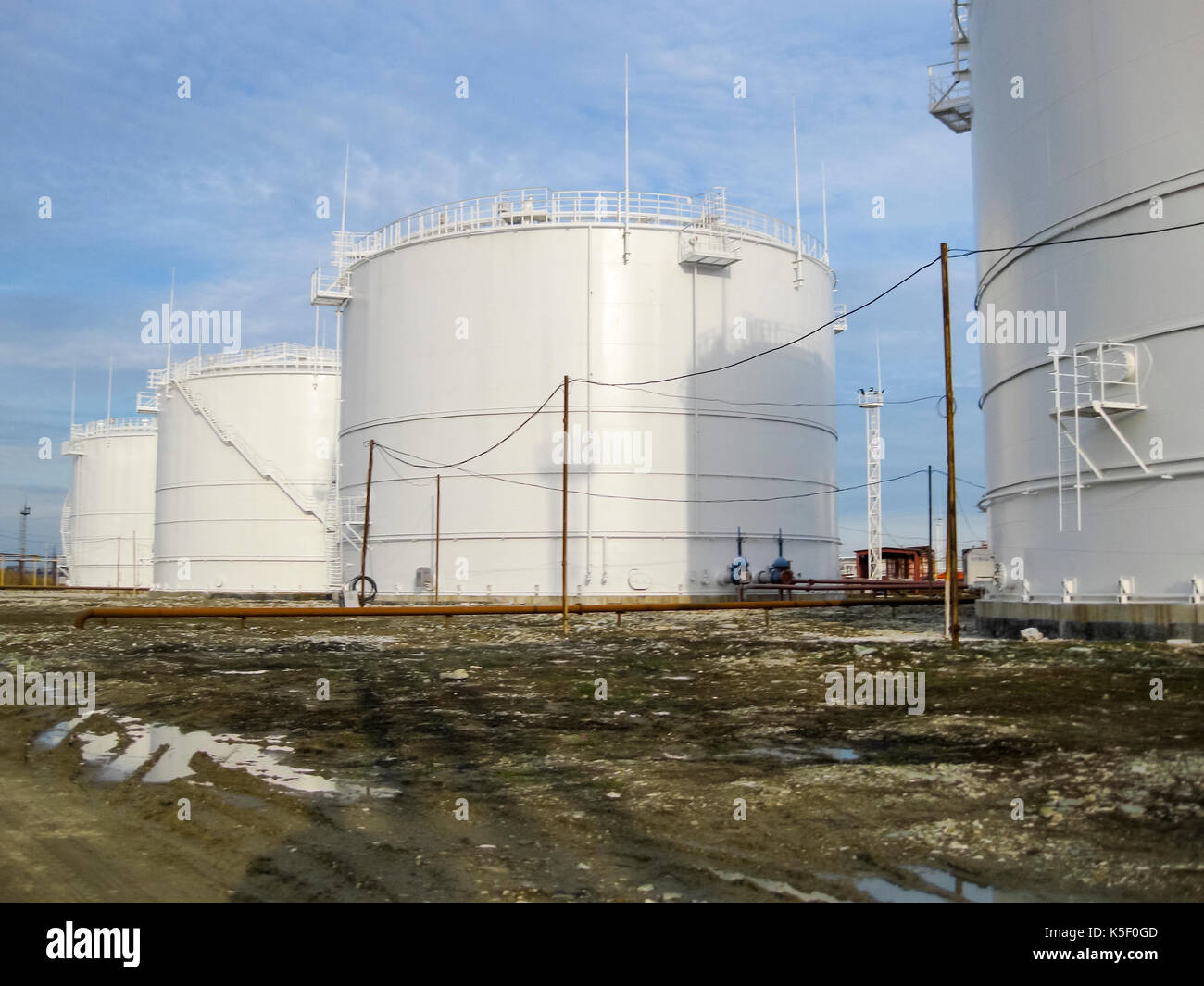 Storage tanks for petroleum products. Equipment refinery Stock Photo ...