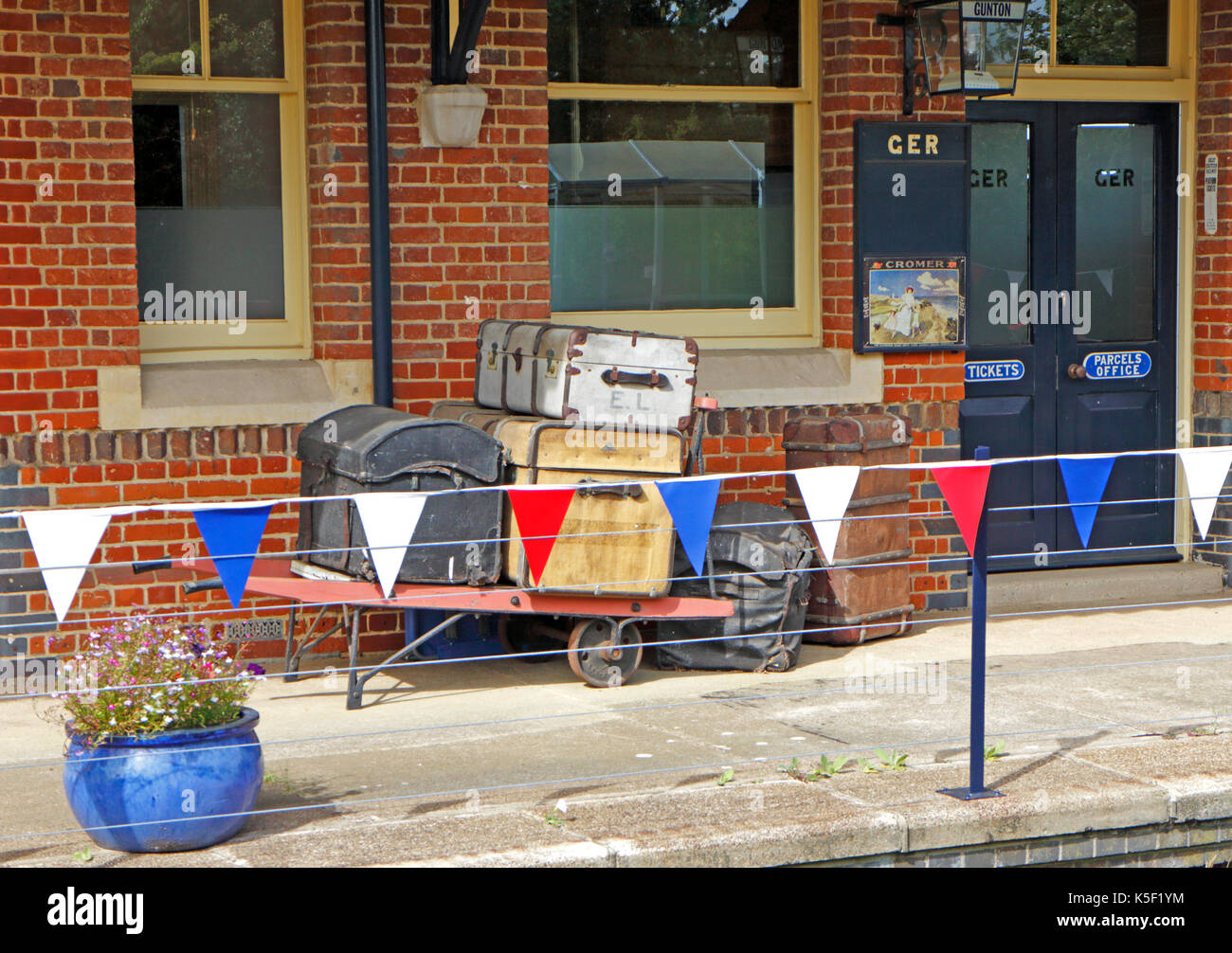 A view of the old preserved railway station buildings at Gunton Station ...