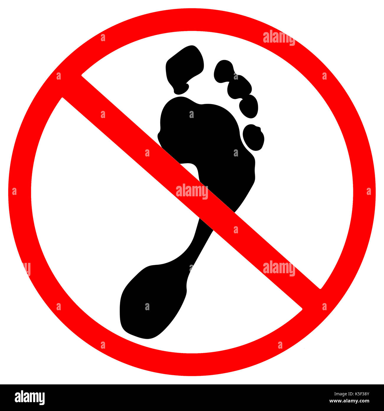 do not walk barefoot prohibited warning road sign on white Background ...