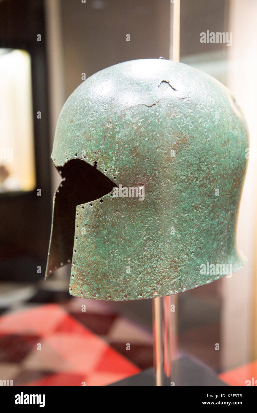 Greek Corinthian bronze helmet, seventh century BC, archaeology museum ...