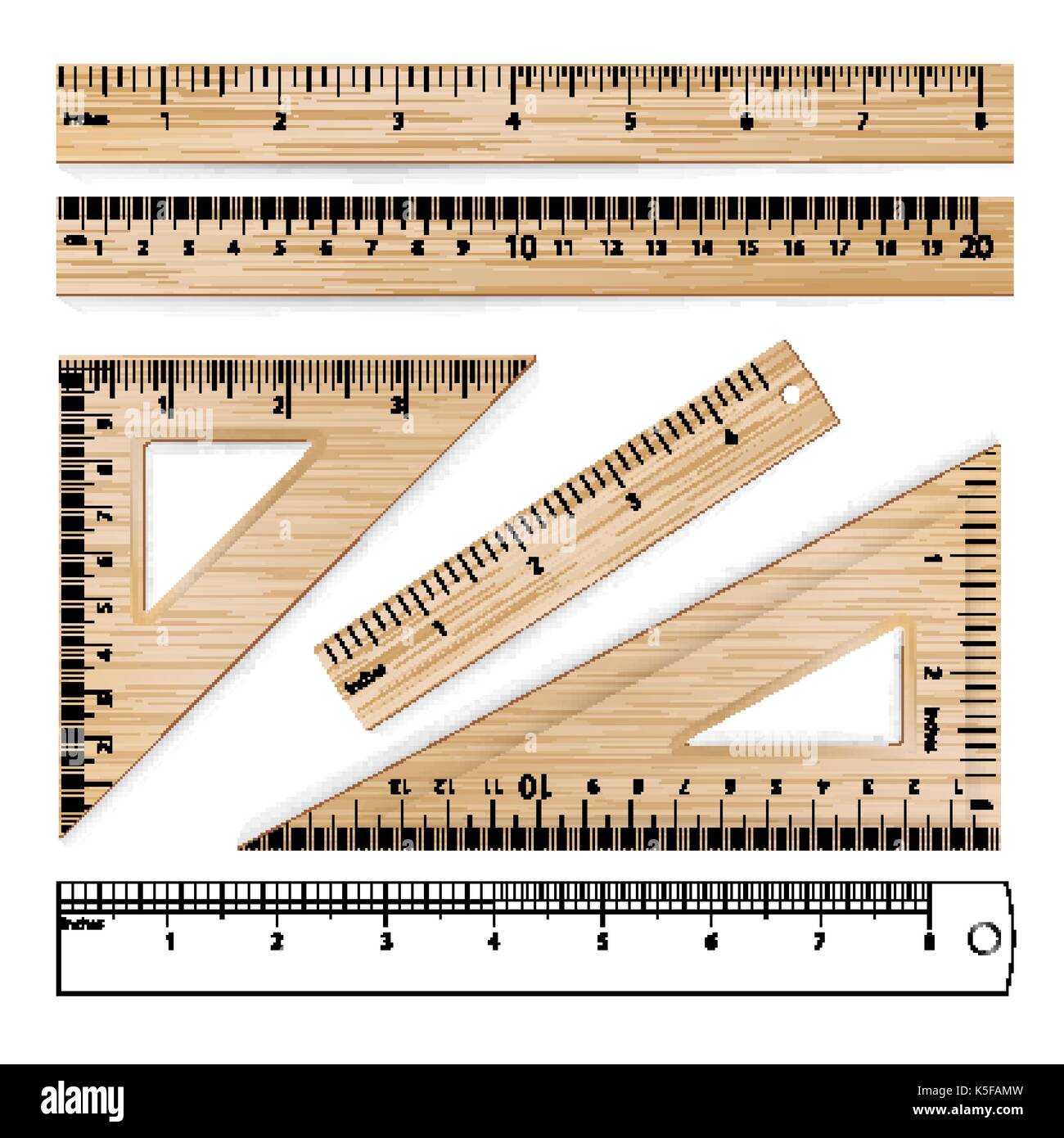 Wooden Rulers Set Vector. Metric Imperial. Centimeter, Inch. Classic Education Measure Tools ...