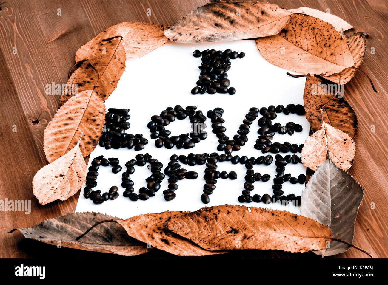 I love coffee in a frame from leaves Stock Photo - Alamy