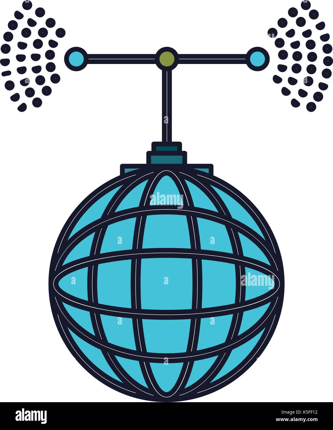 global grid map with antenna in colorful silhouette with thick contour ...