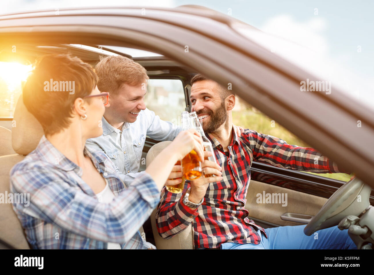 happy friends having fun together on road trip Stock Photo - Alamy