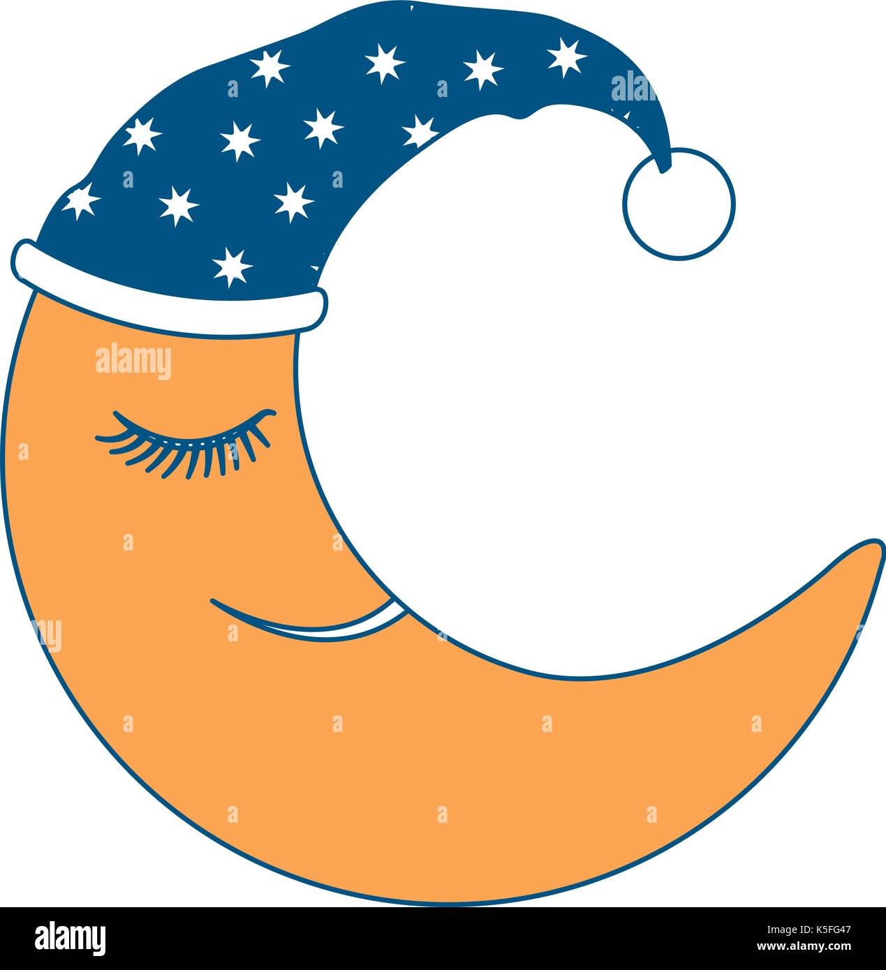 moon half caricature with sleeping cap silhouette on white background ...