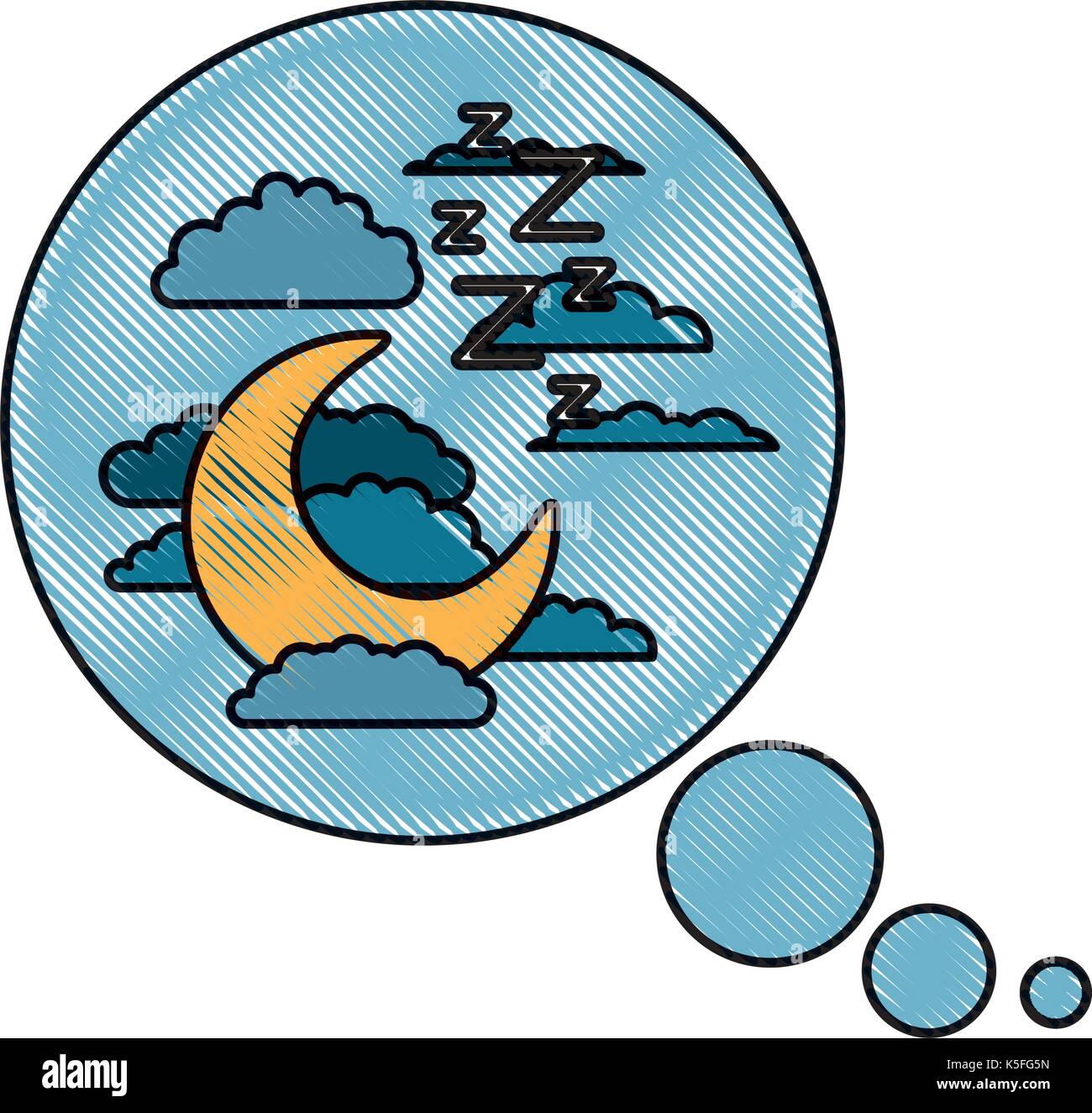 bubble call out with night landscape and snoring sign in color crayon ...