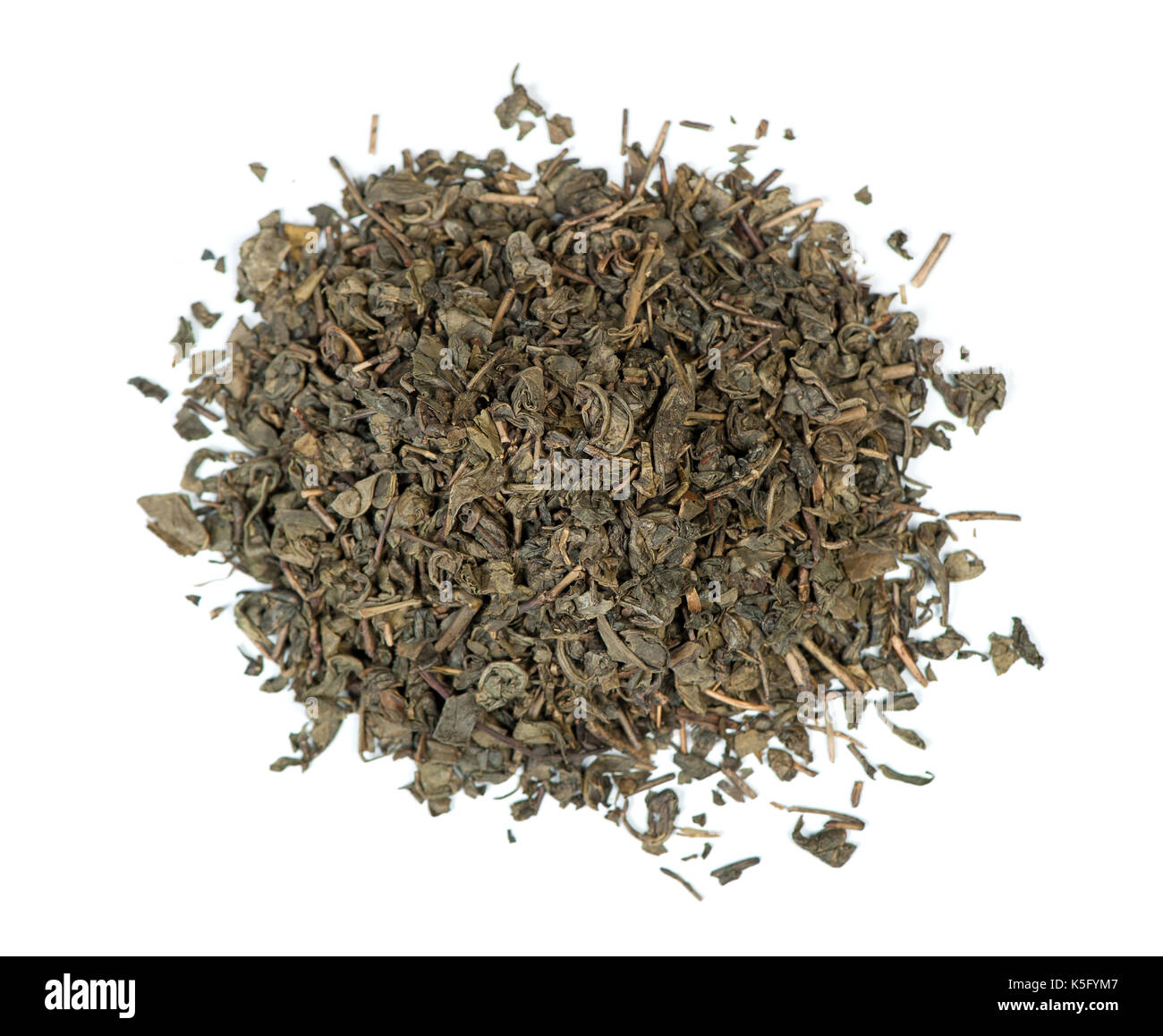 Heap of green tea leaves isolated on white background Stock Photo - Alamy