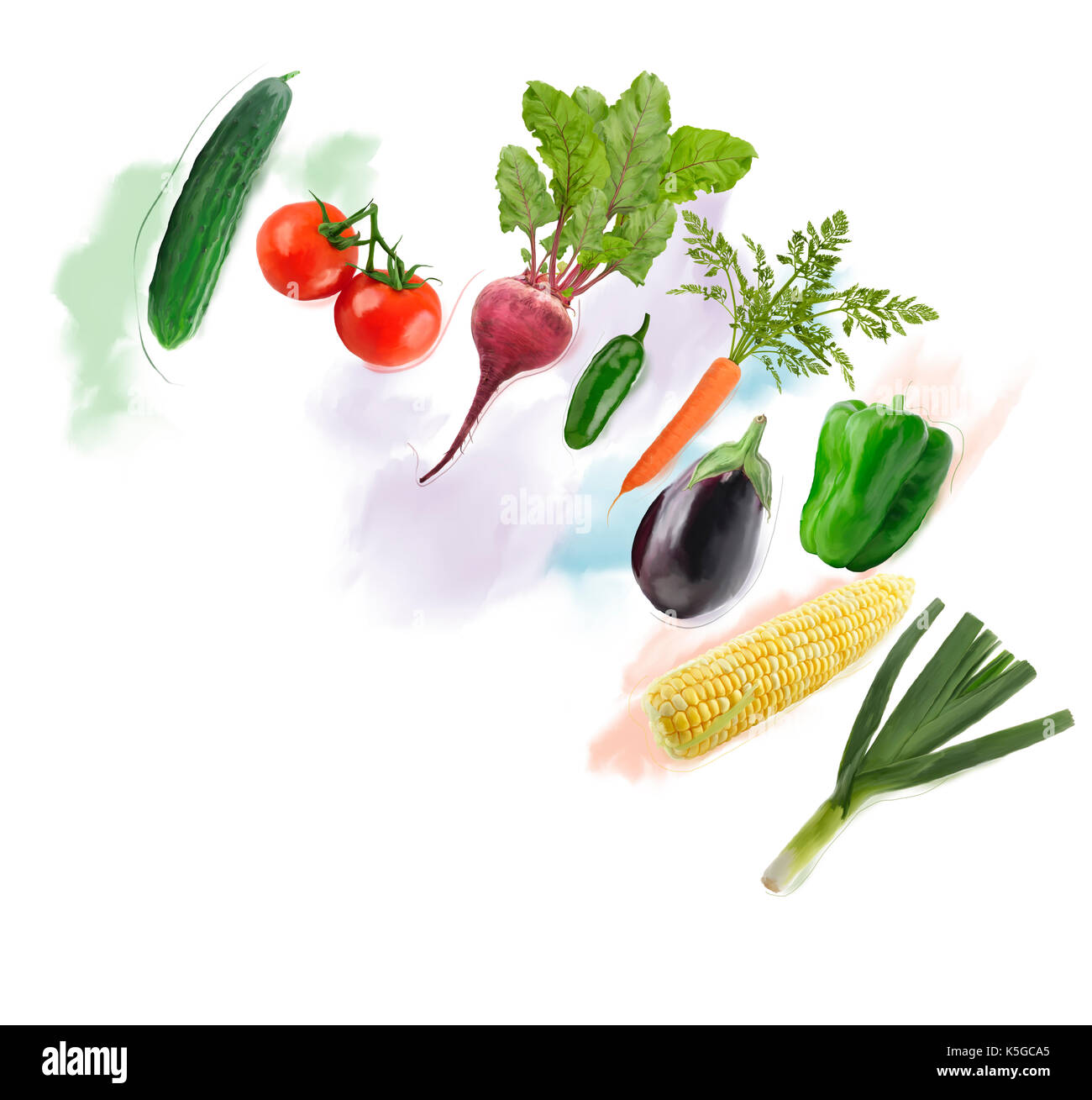 Digital Painting of Fresh Vegetables Stock Photo - Alamy
