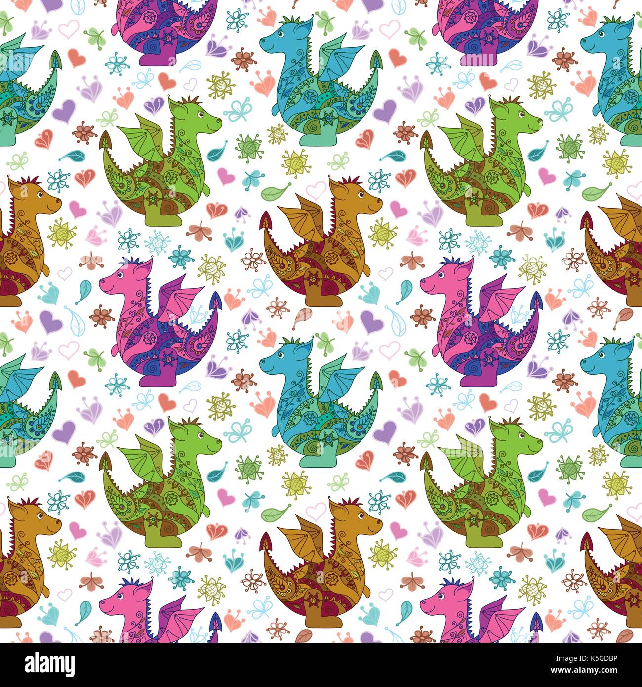 Seamless pattern, cartoon colorful Dragons Stock Vector Image & Art - Alamy