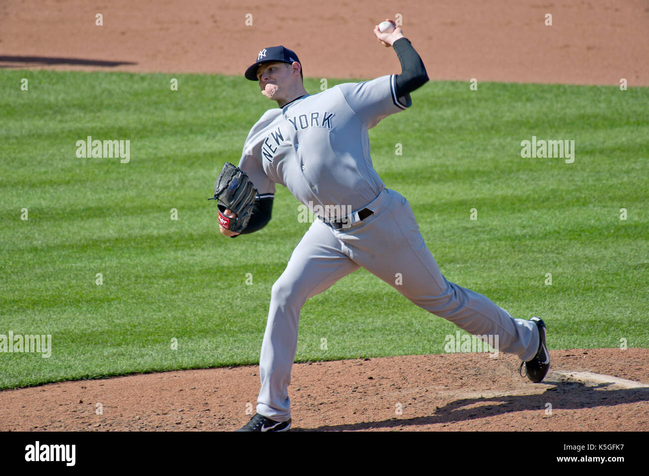 New York Yankees starting pitcher Jordan Montgomery (47)pitches in the ...