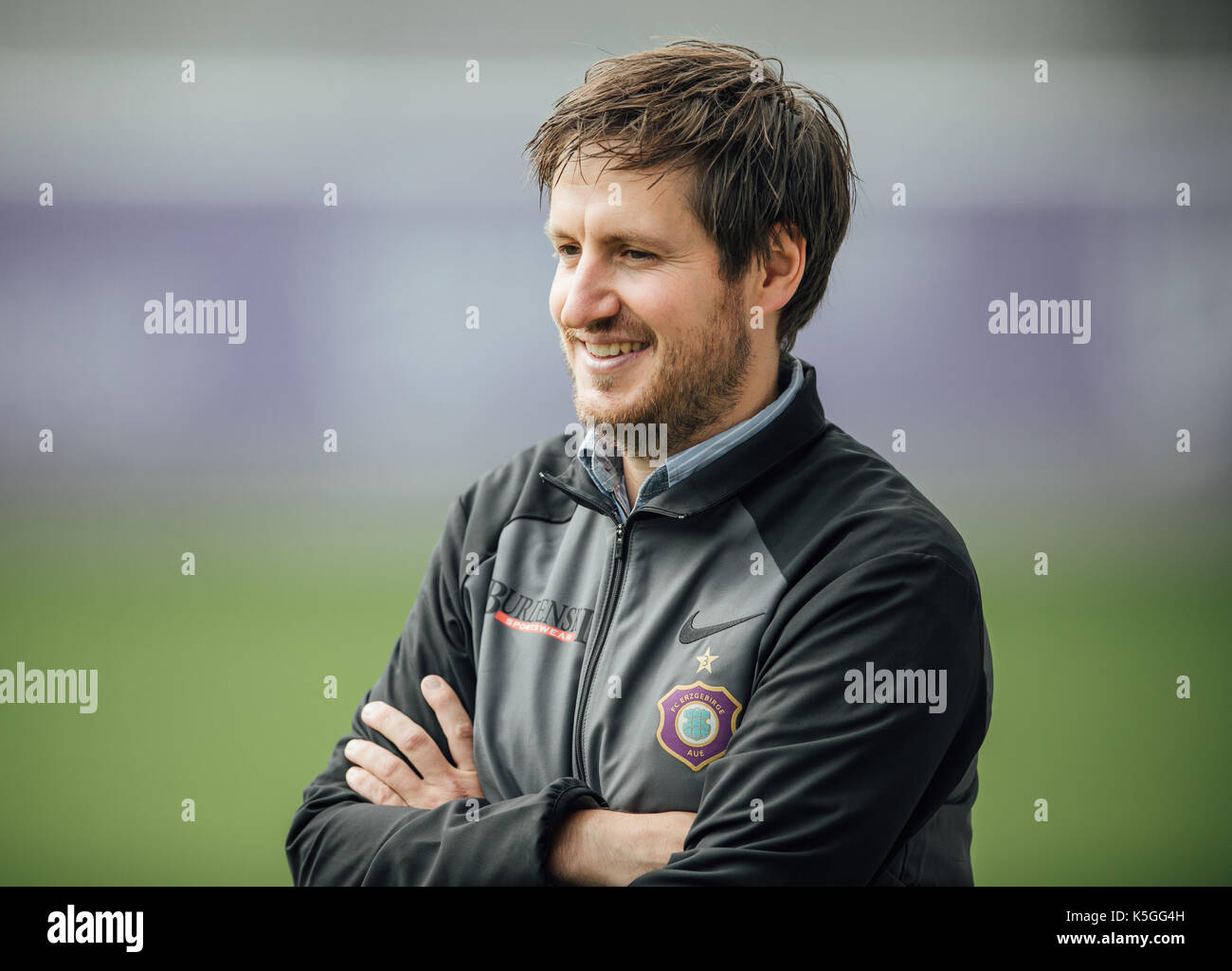 Aue, Germany. 8th Sep, 2017. Hannes Drews, the new manager of German ...