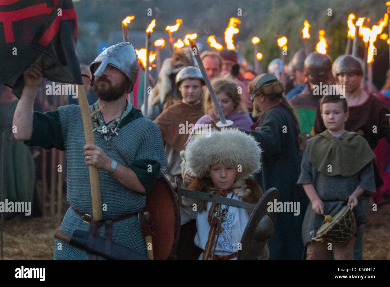 Torchlight parade in Largs, Scotland, UK. The Battle of Largs (2 ...