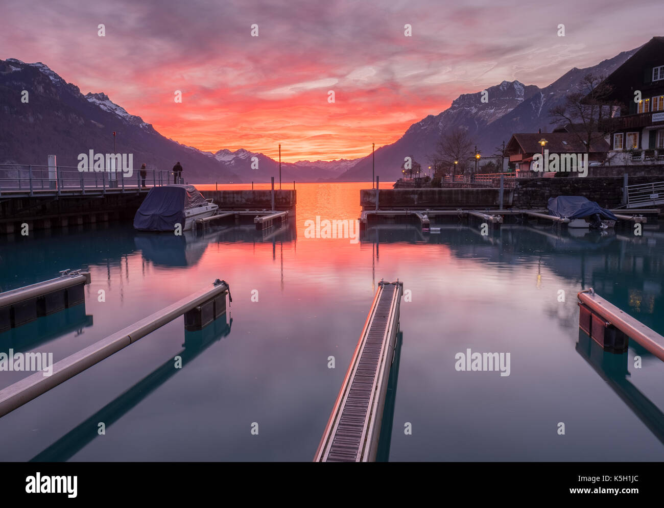 Sunset at Lake Brienz of Switzerland through the viewpoint from the ...