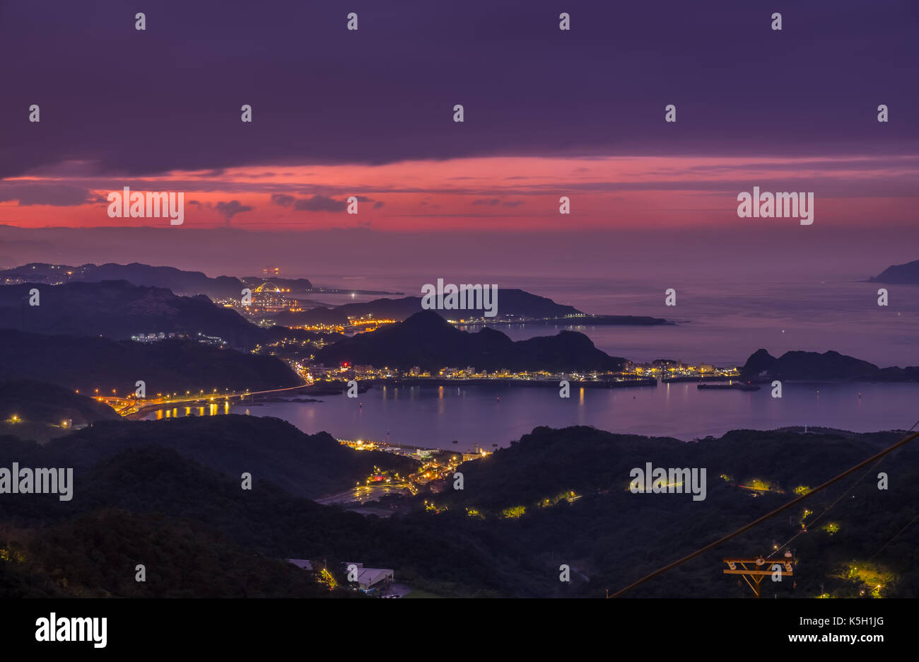 The sunset and skyline view from Jiufen old street, Taiwan Stock Photo ...