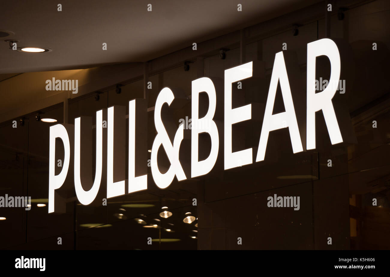 Graz, Austria - September 8th 2017: Pull&Bear logo above the store entrance at Seiersberg ...