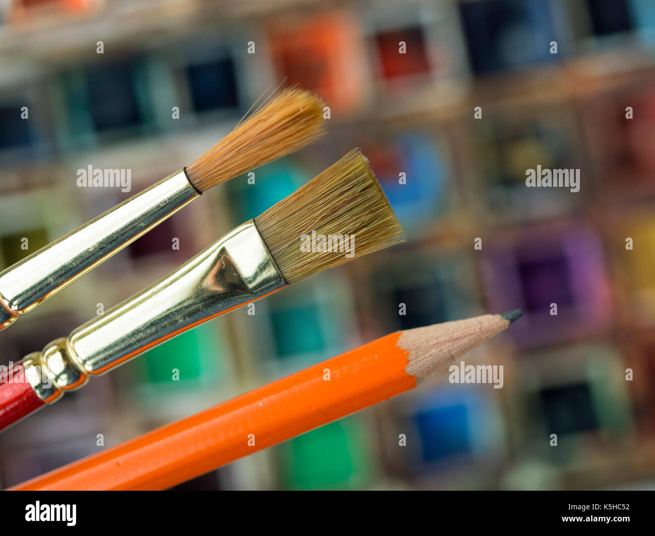 water colour paints and art materials Stock Photo - Alamy