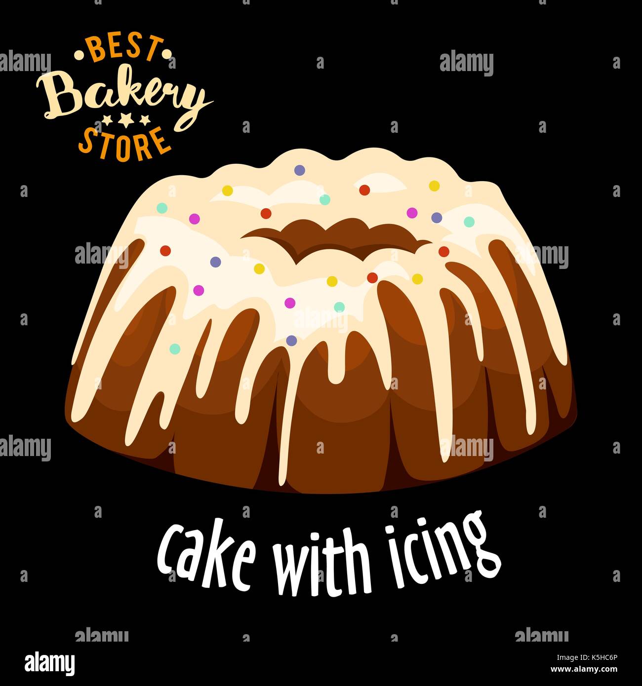 Baked sweet chocolate cake with glaze vector. Baked bread product Stock ...