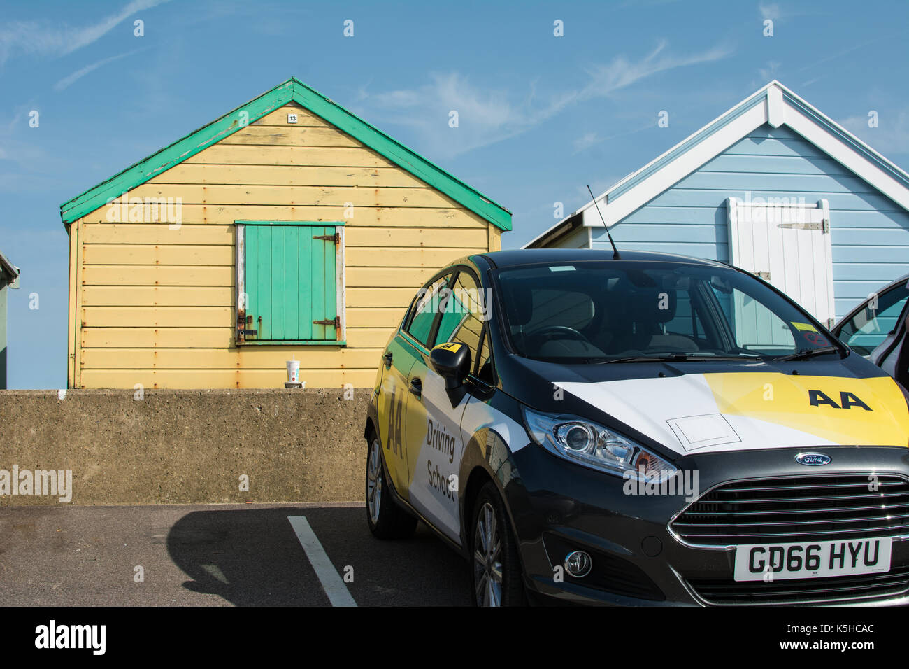 Southwold beach huts and AA Learner driver car learn learning ford hut ...