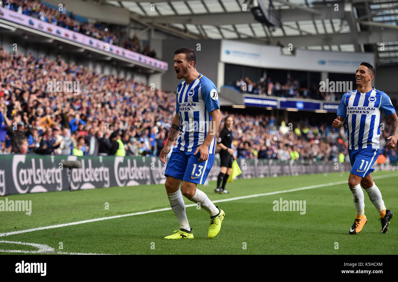 Brighton & Hove Albion's Pascal Gross celebrates scoring his side's ...