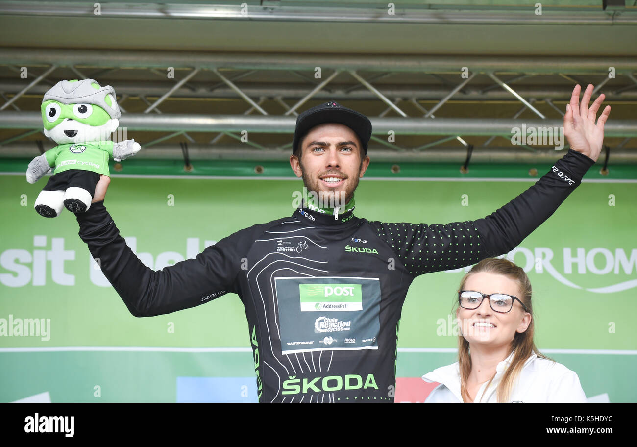 An Post CRC's Jacob Scott, on the podium during stage seven of the OVO ...