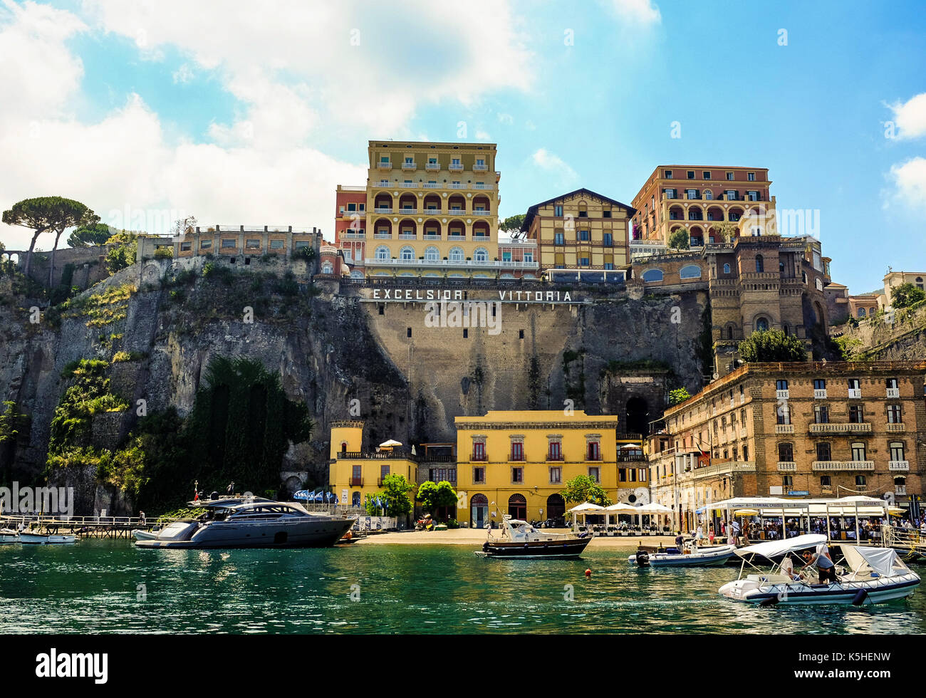 General views of the waterfront and mountains and buildings of Sorrento ...