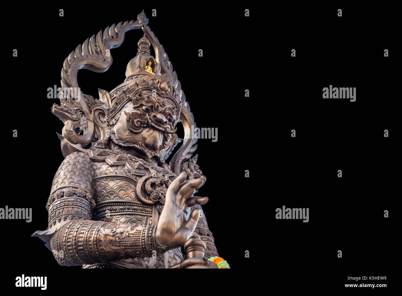 Standing giant with club and "stop" hand gesture. Isolated on black ...