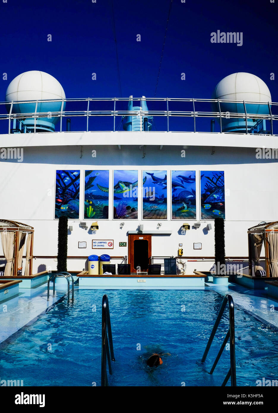 General views of people and pools and exercise onboard the Royal ...
