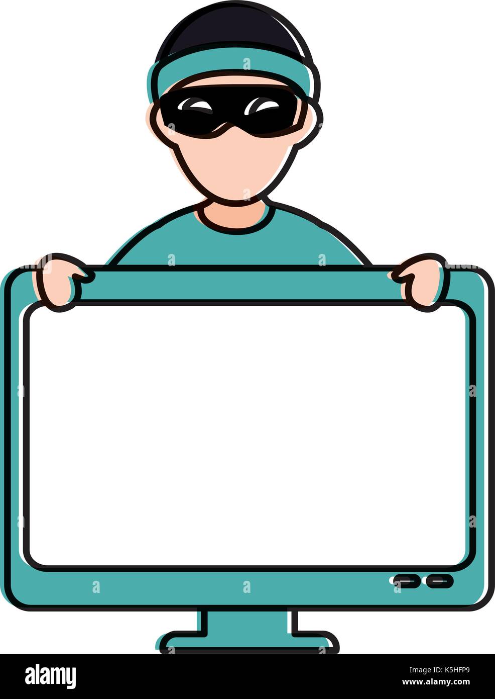 cyber thief avatar character with monitor vector illustration design ...