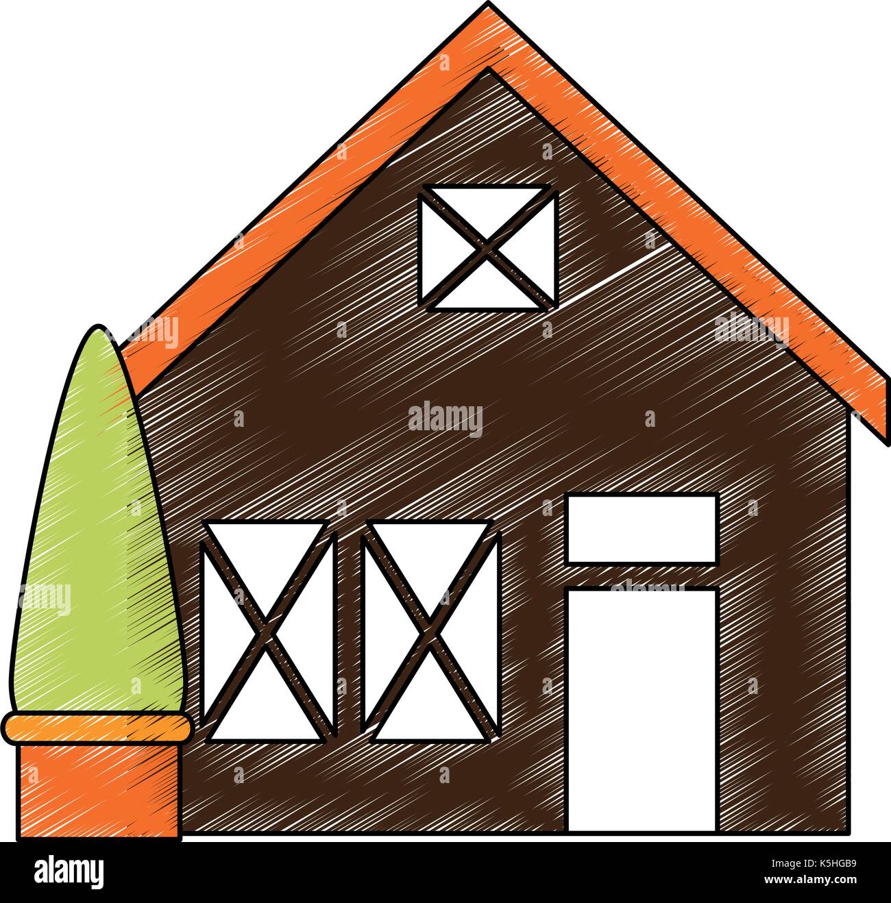wooden house structure with tree vector illustration design Stock ...