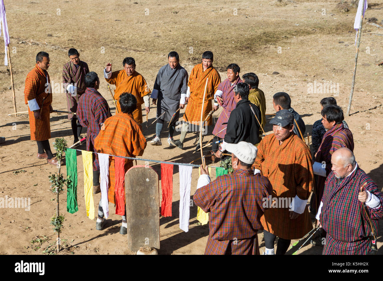 Local archery competition in Phobjikha Valley, Western Bhutan Stock ...