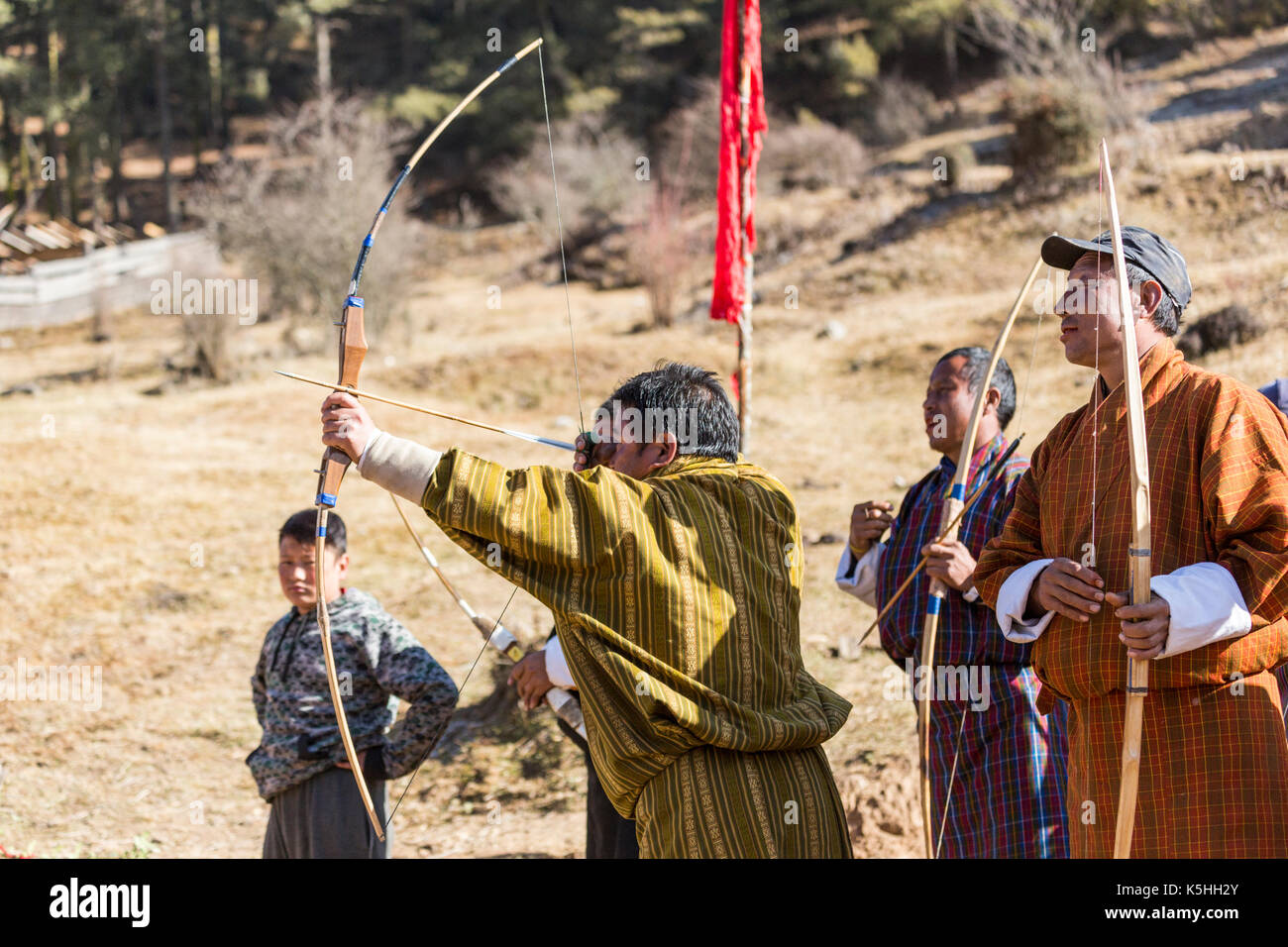 Local archery competition in Phobjikha Valley, Western Bhutan Stock ...