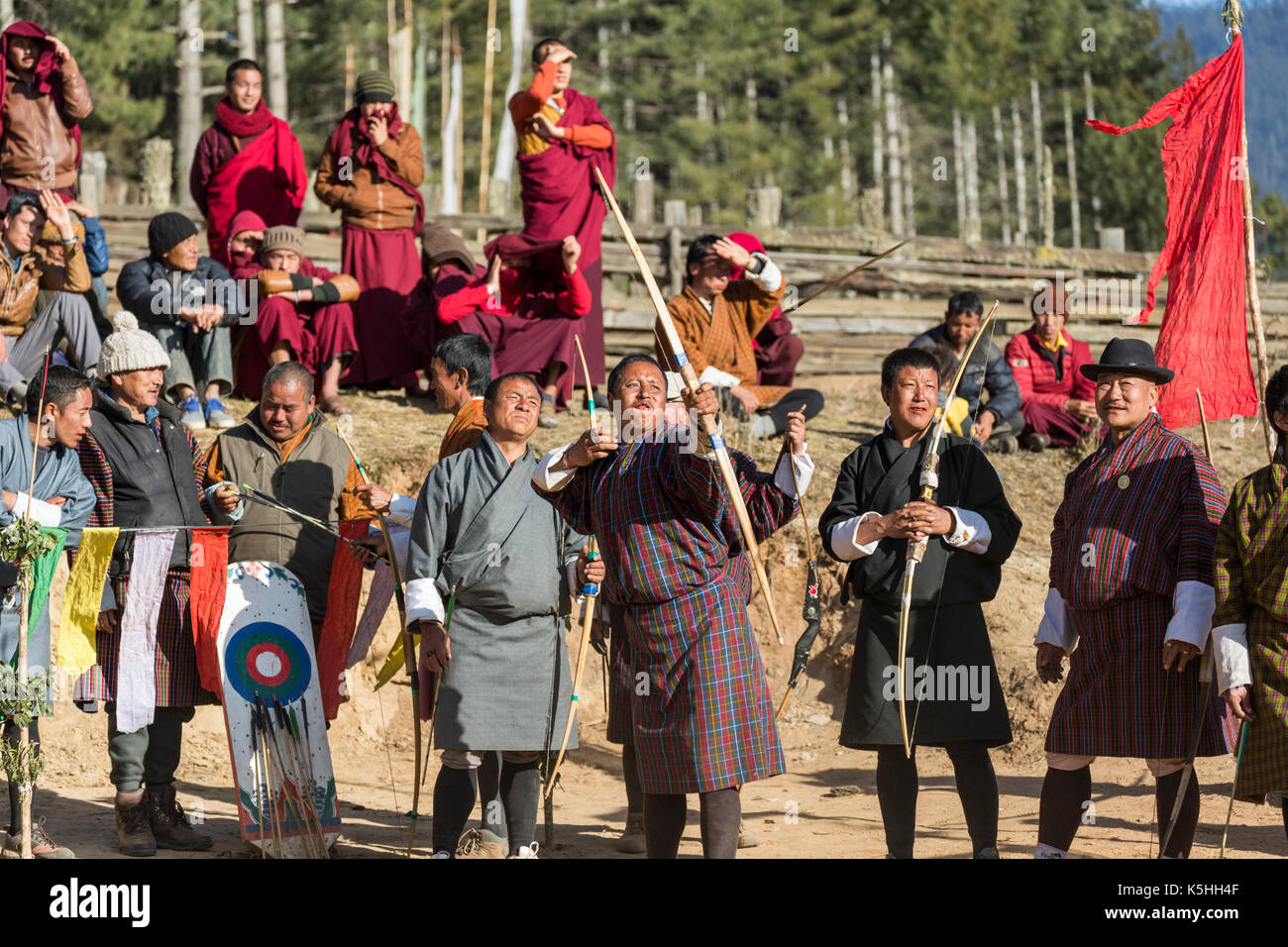 Local archery competition in Phobjikha Valley, Western Bhutan Stock ...