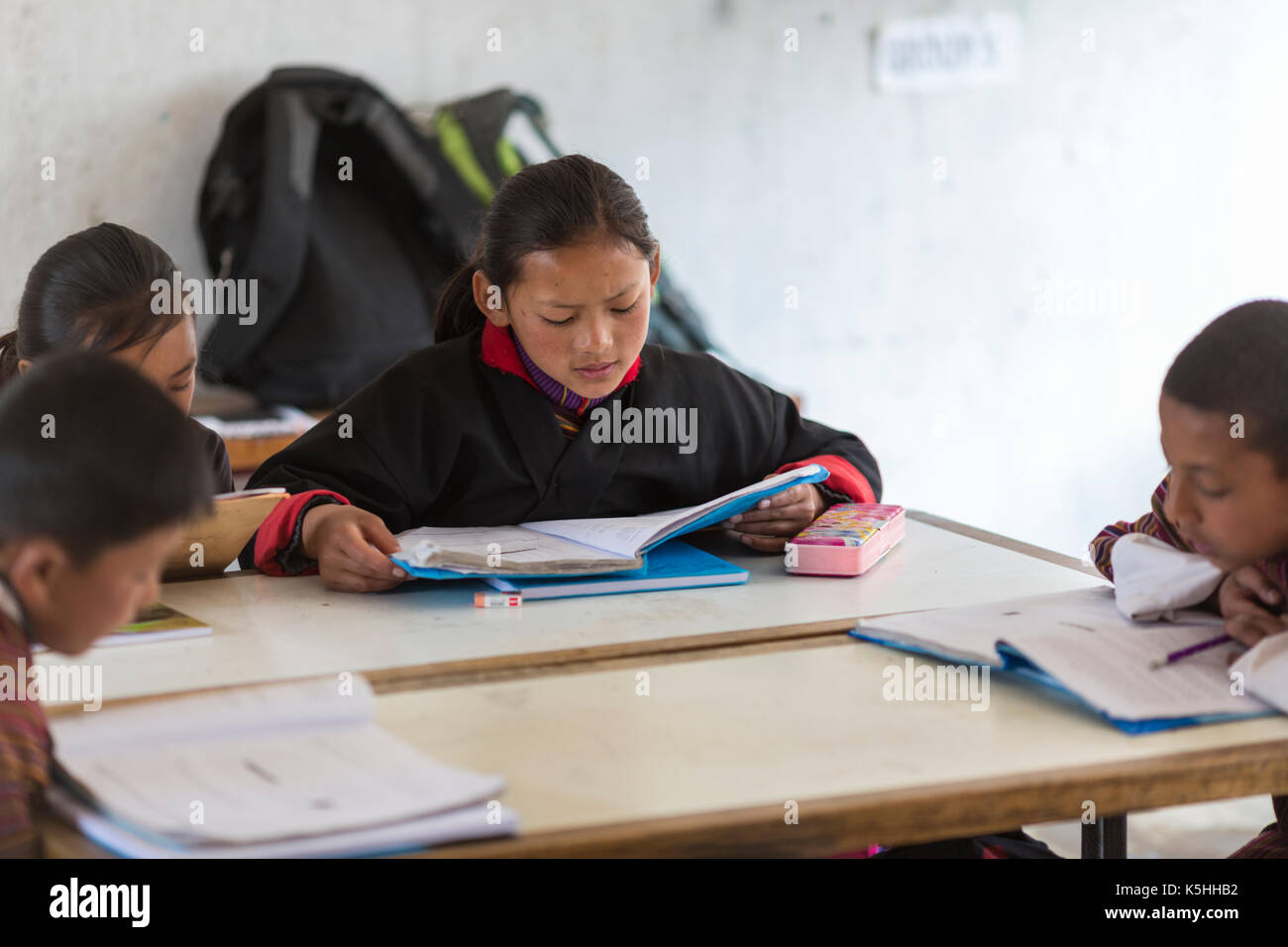 Students in math class in at Gangrithang Primary School, Jakar, Central ...
