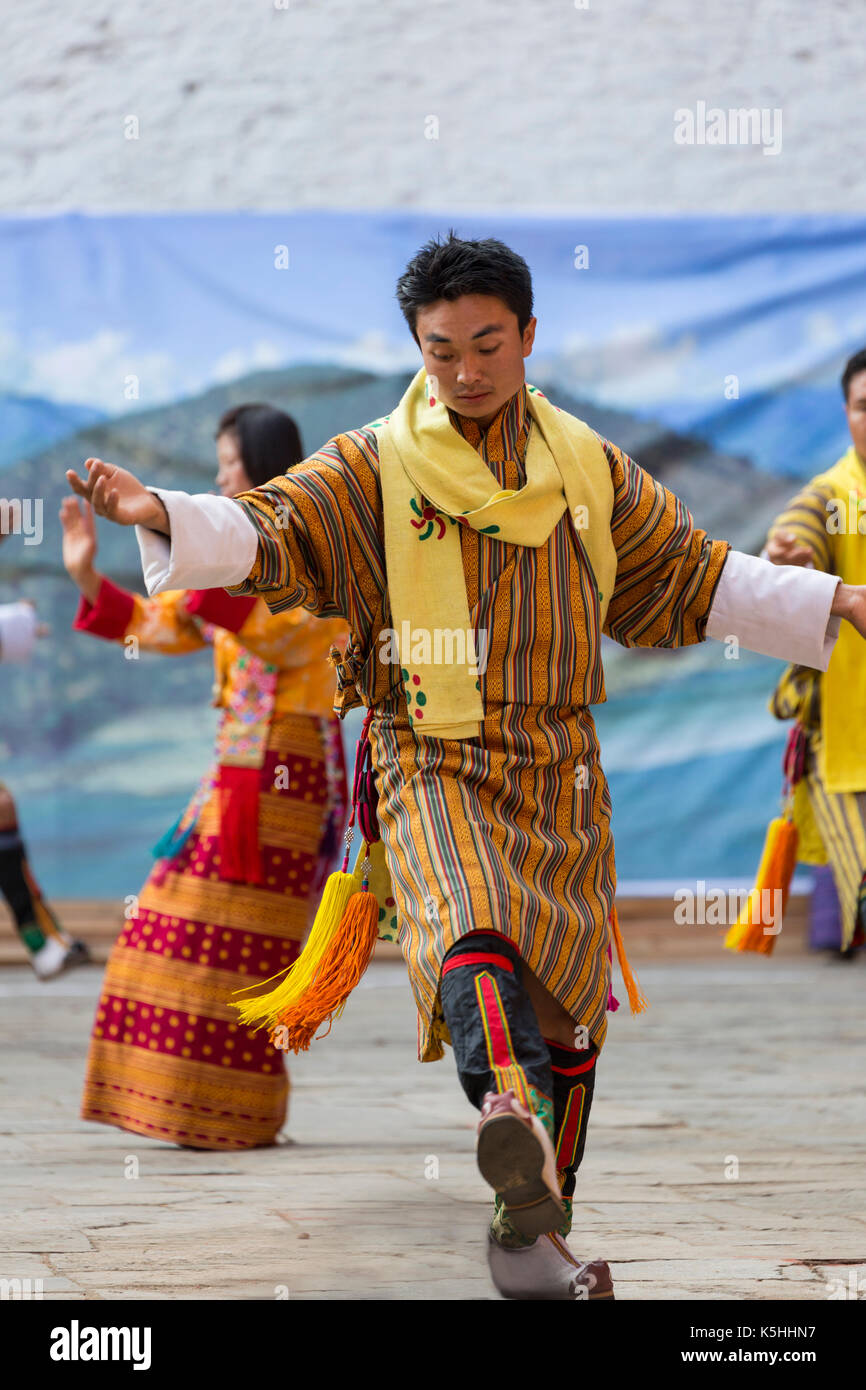 Dancers performing traditional dances at Punakha Dzong during the ...