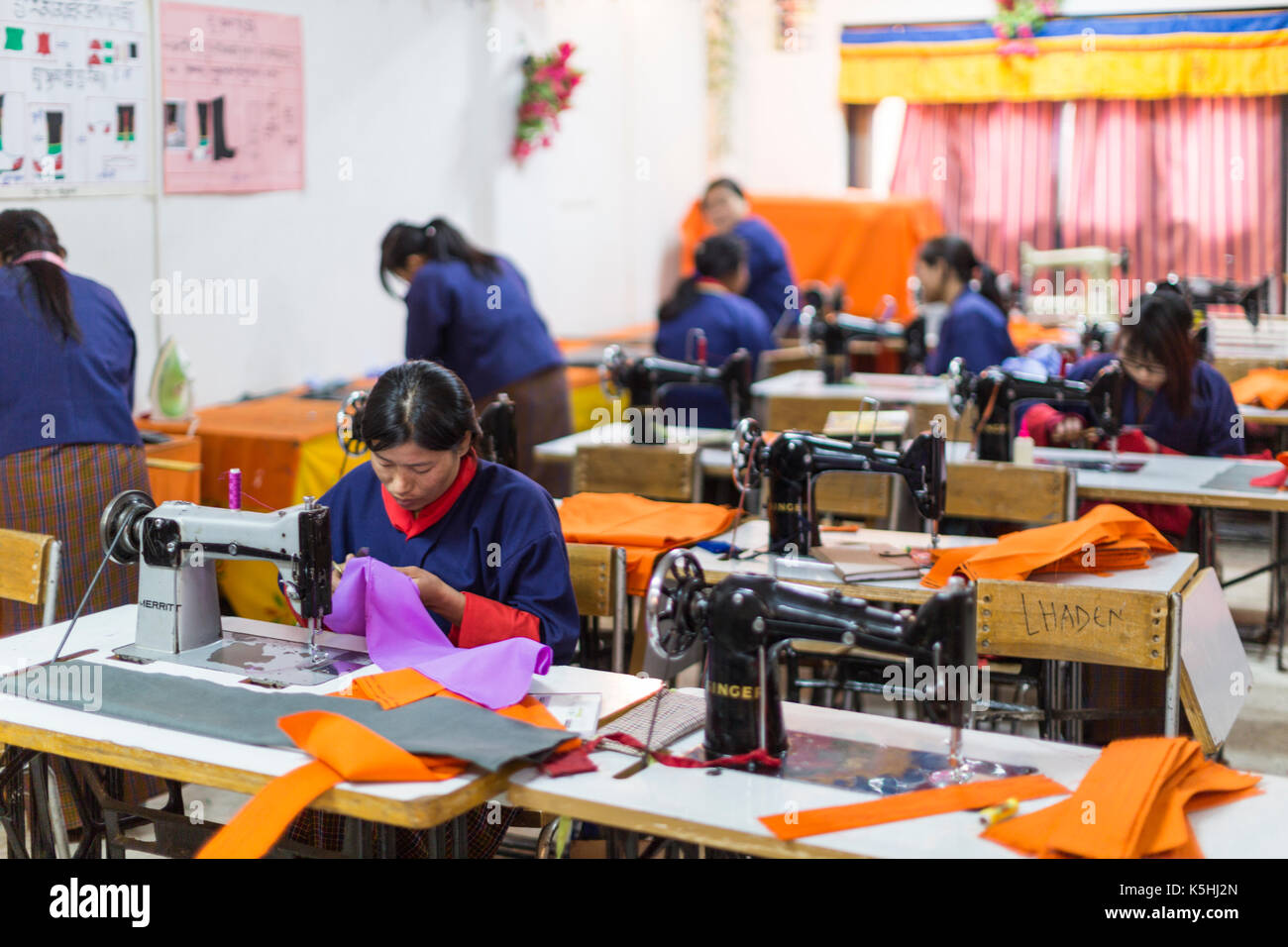 Sewing class at the Institute for Zorig Chusum, the Arts and Craft or ...
