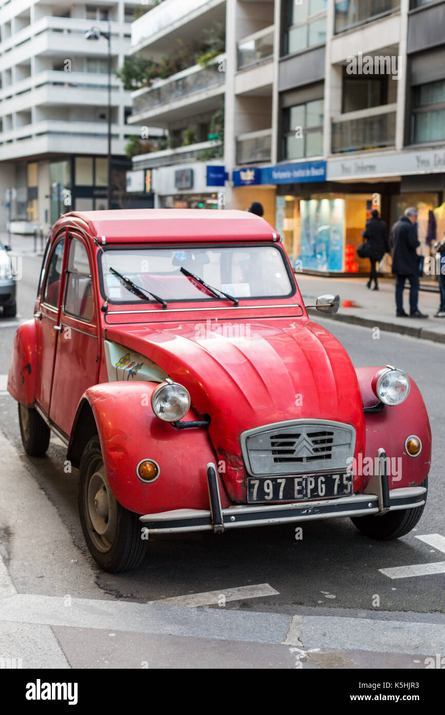 Vintage red Citroen 2CV in the street in Paris in the 7th ...