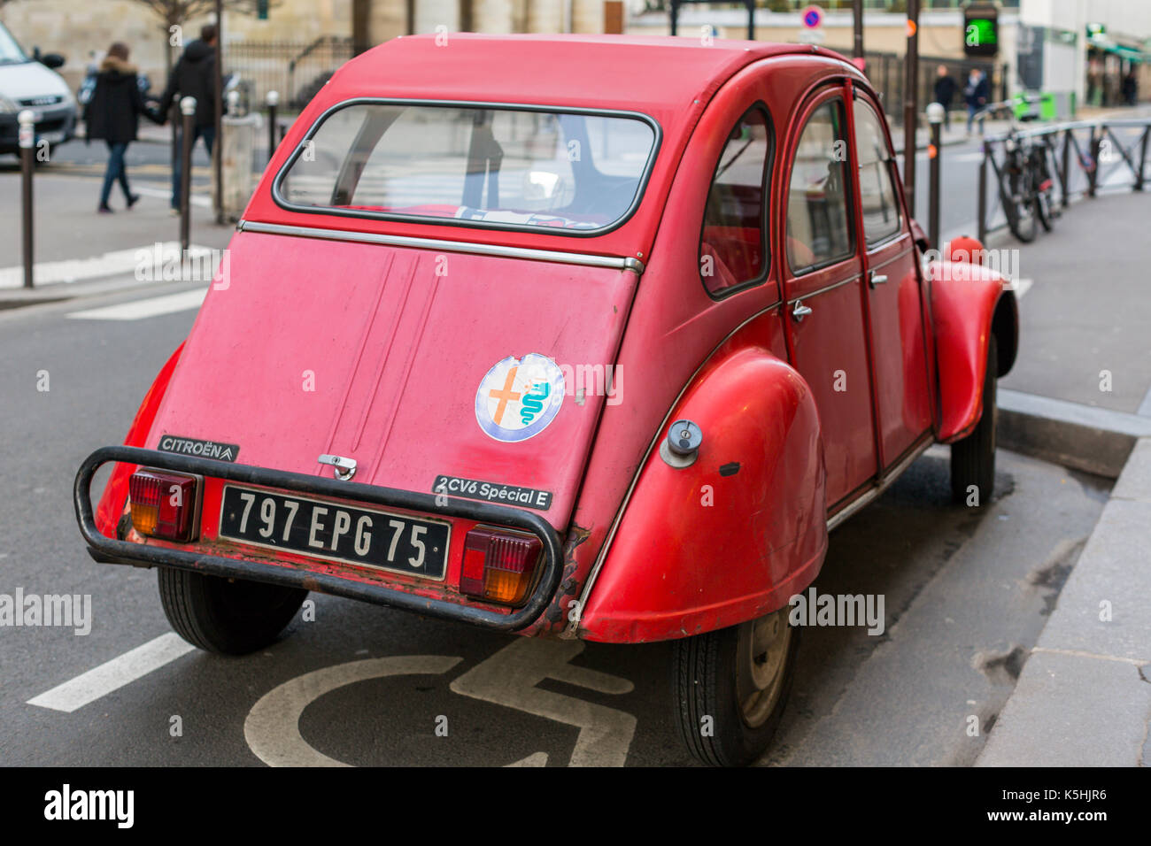 Vintage red Citroen 2CV in the street in Paris in the 7th ...