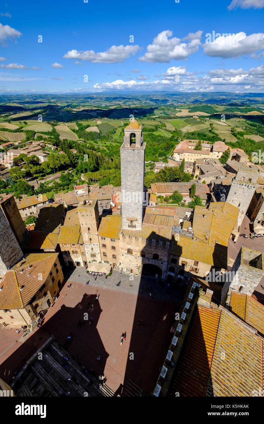 Aerial view on the houses and roads of the medieval town from one of ...