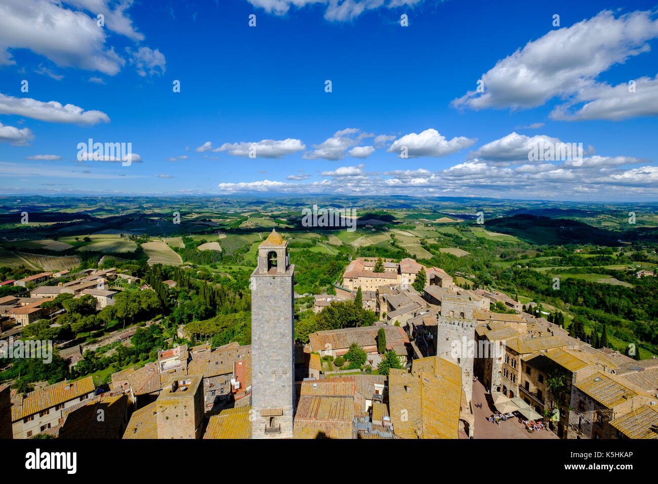 Aerial view on the houses and roads of the medieval town from one of ...
