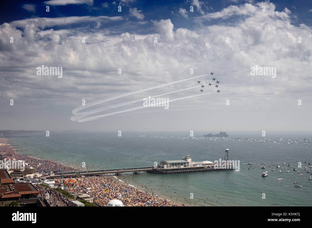 RAF Red Arrows performing at the Bournemouth Air Festival 2015 ...