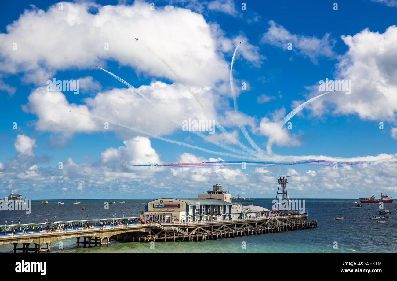 RAF Red Arrows performing at the Bournemouth Air Festival 2015 ...