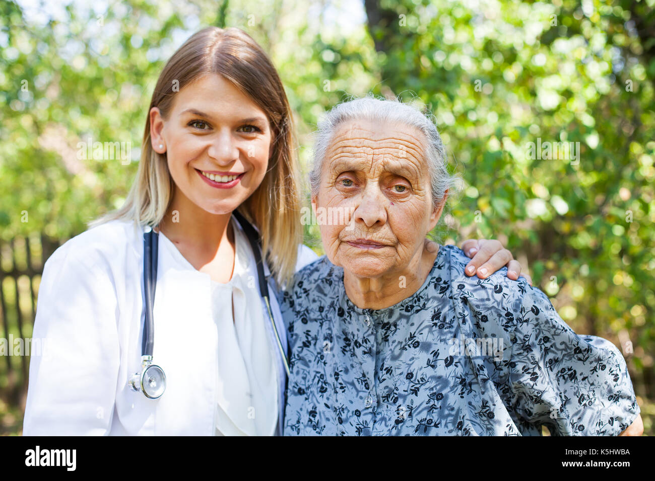 Senior lady with multiple medical conditions spending time with ...