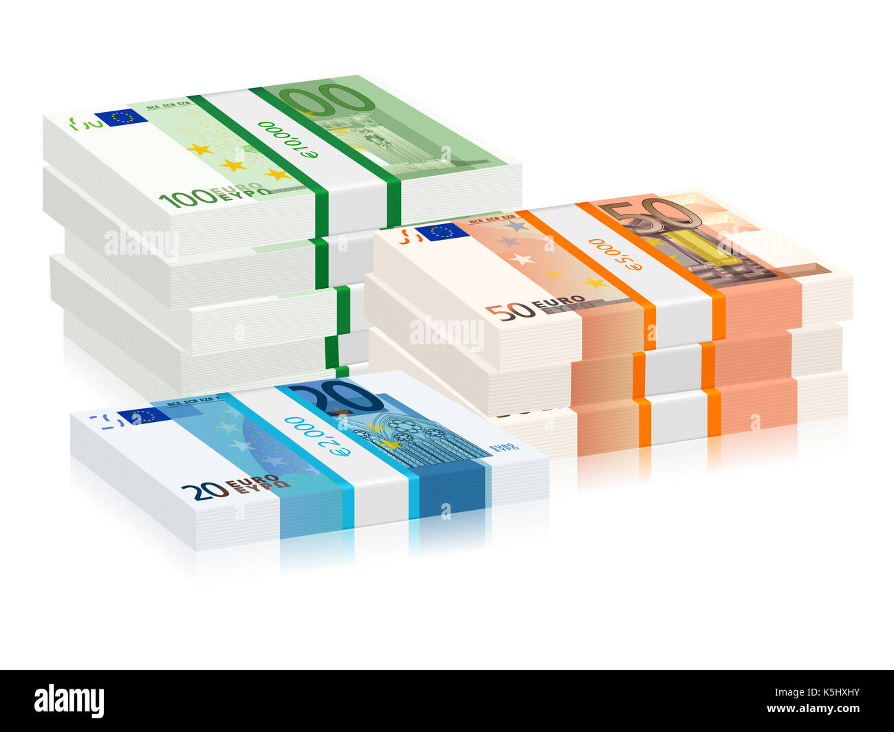 Euro banknotes stacks on a white background. Vector illustration Stock ...