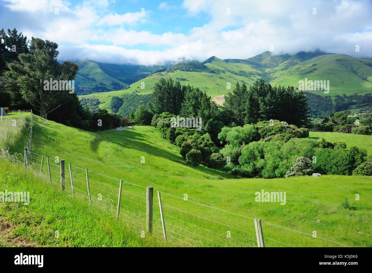 Mountain scenery in summer in Akaroa,New Zealand Stock Photo - Alamy