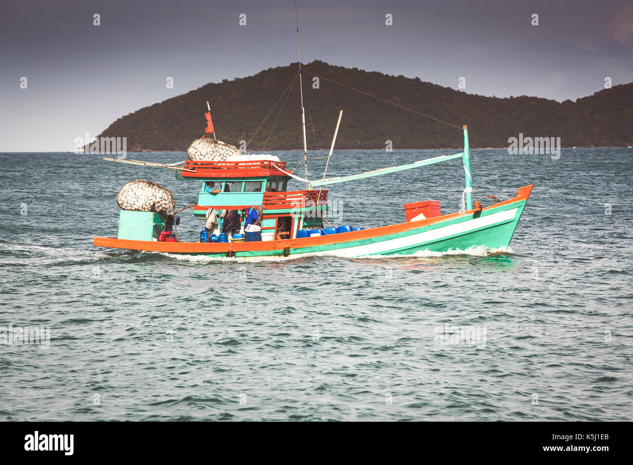 traditional colorful vietnamese fishing boats in Nam Du island, Kien ...