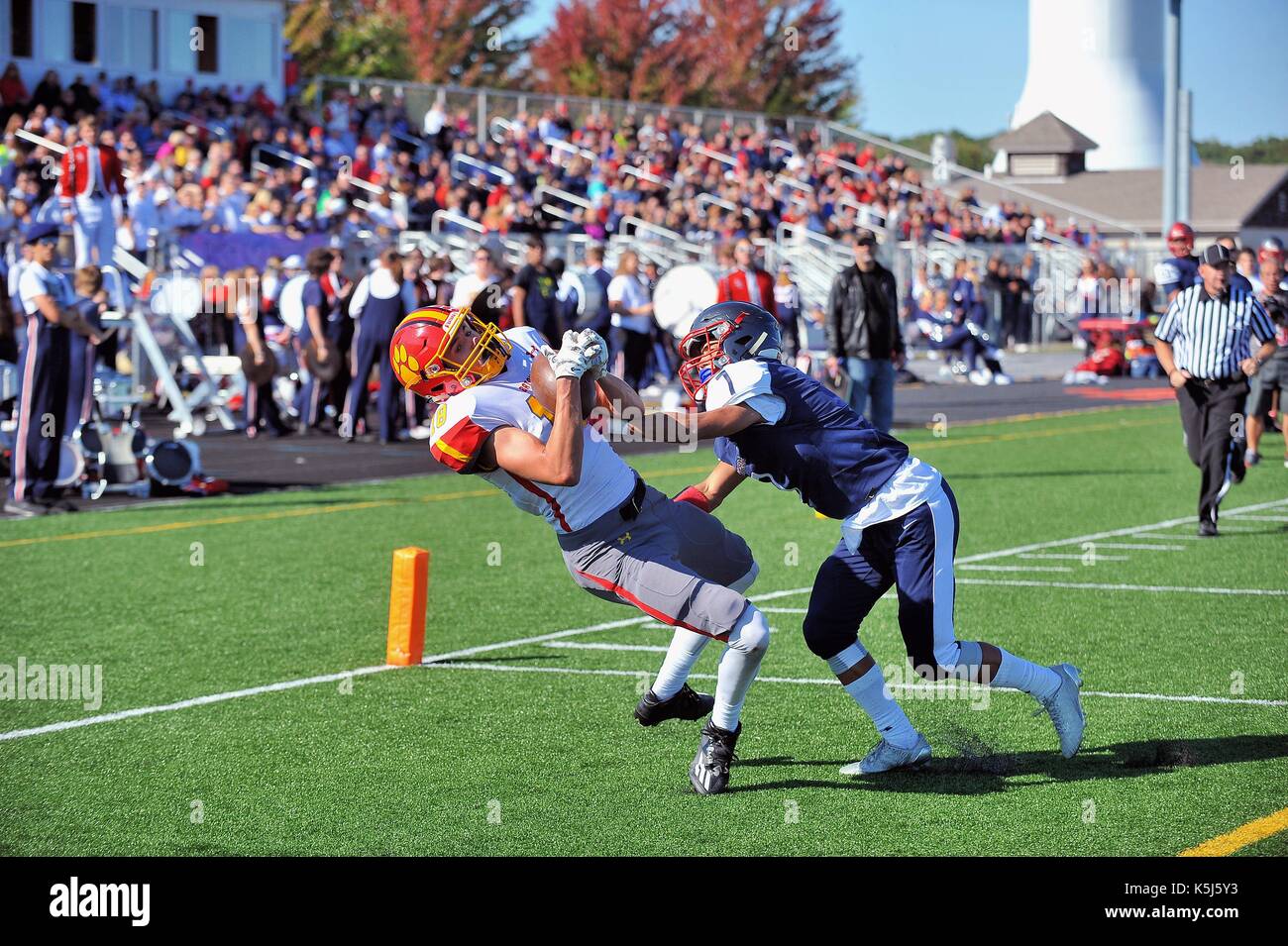 Receiver making a pass reception in the end zone for a touchdown. USA ...
