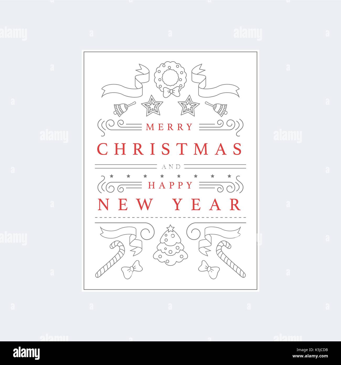 Vector Christmas and New Year Greeting Card Design Template. Hand drawn ...
