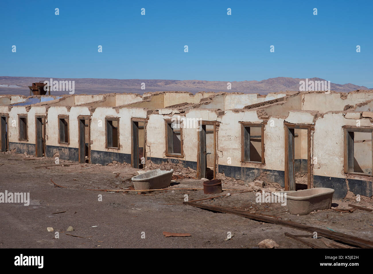 Derelict nitrate mining town of Chacabuco in the Atacama Desert of ...