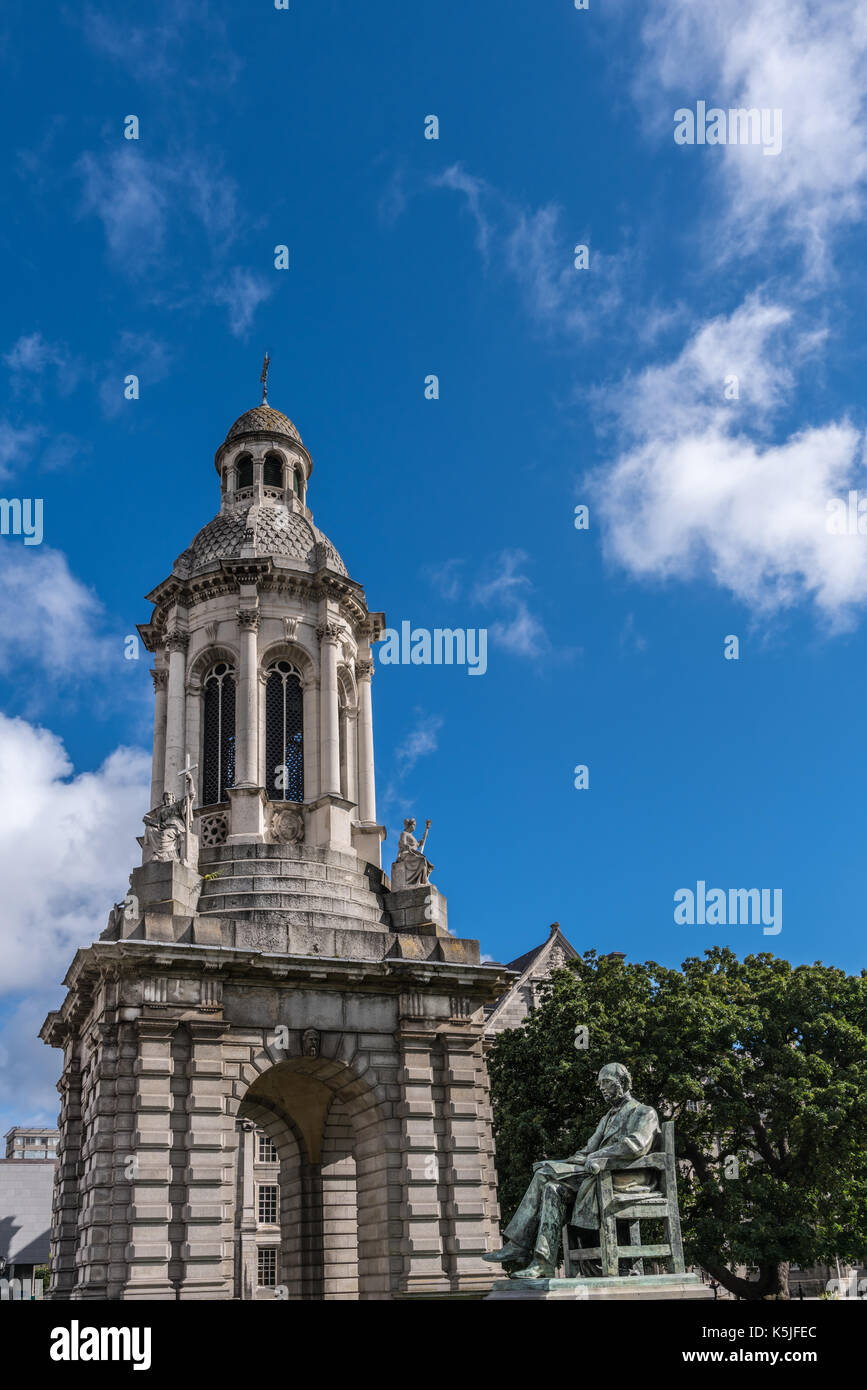 Dublin, Ireland - August 7, 2017: The Campanile of Trinity College with ...