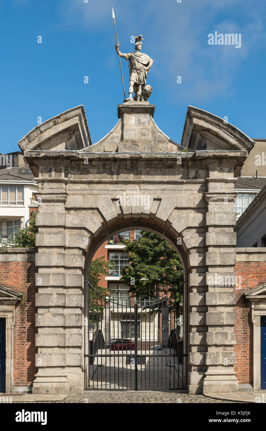 Dublin, Ireland - August 7, 2017: Monumental beige stone entrance gate ...